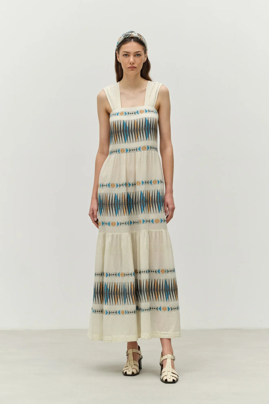 Devotion twins elegant long dress - blue / camel Devotion twins Dresses – Pampas